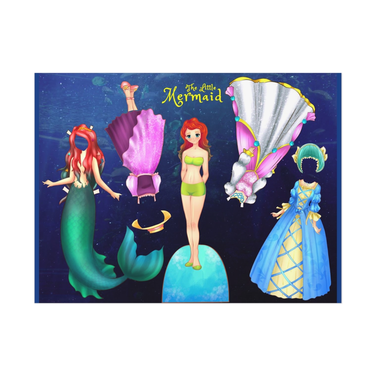 The Little Mermaid Princess Marina Paper Dolls Uncoated Posters ...
